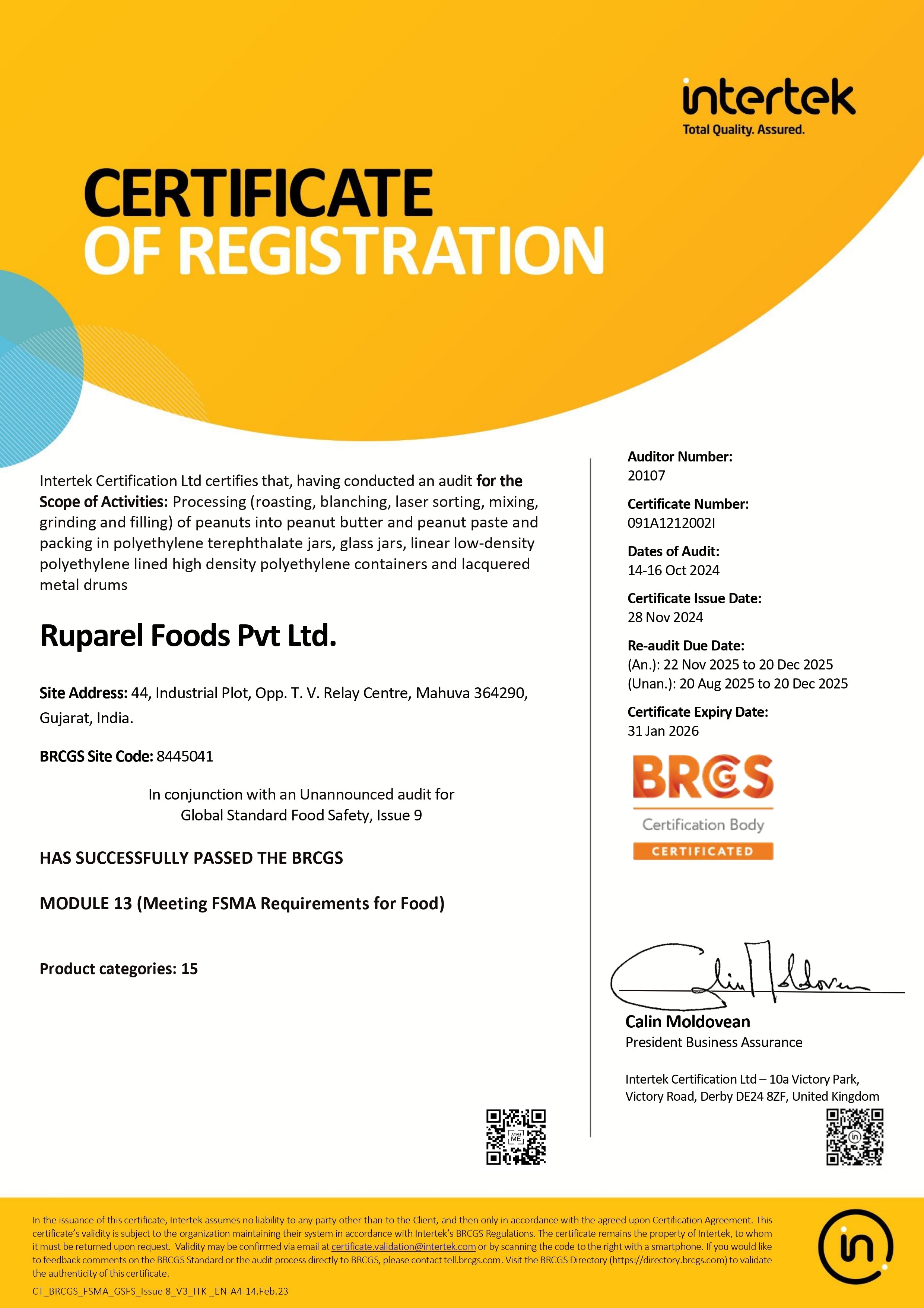 AWARDS & CERTIFICATES – RUPAREL FOODS PVT. LTD.